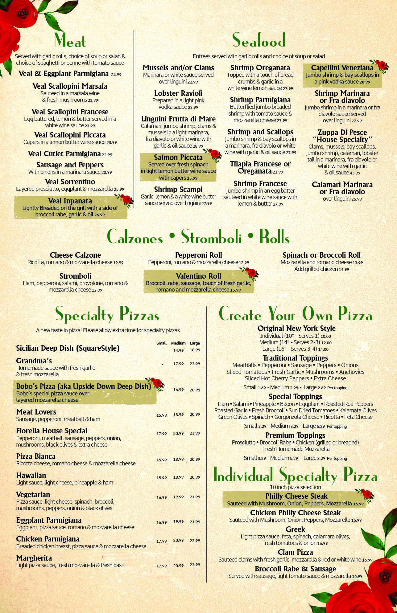 Italian Cuisine Menu