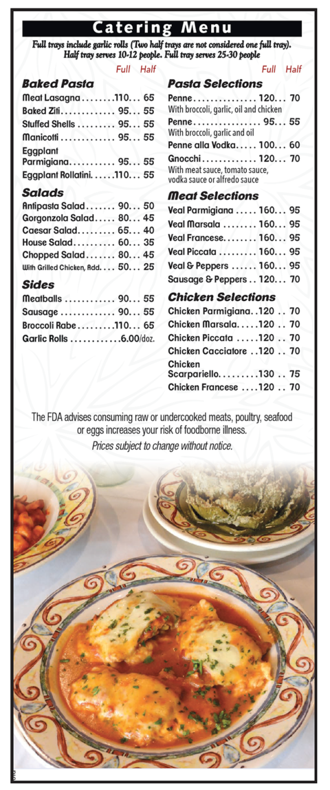 Catering Menu | Fiorella Italian Restaurant